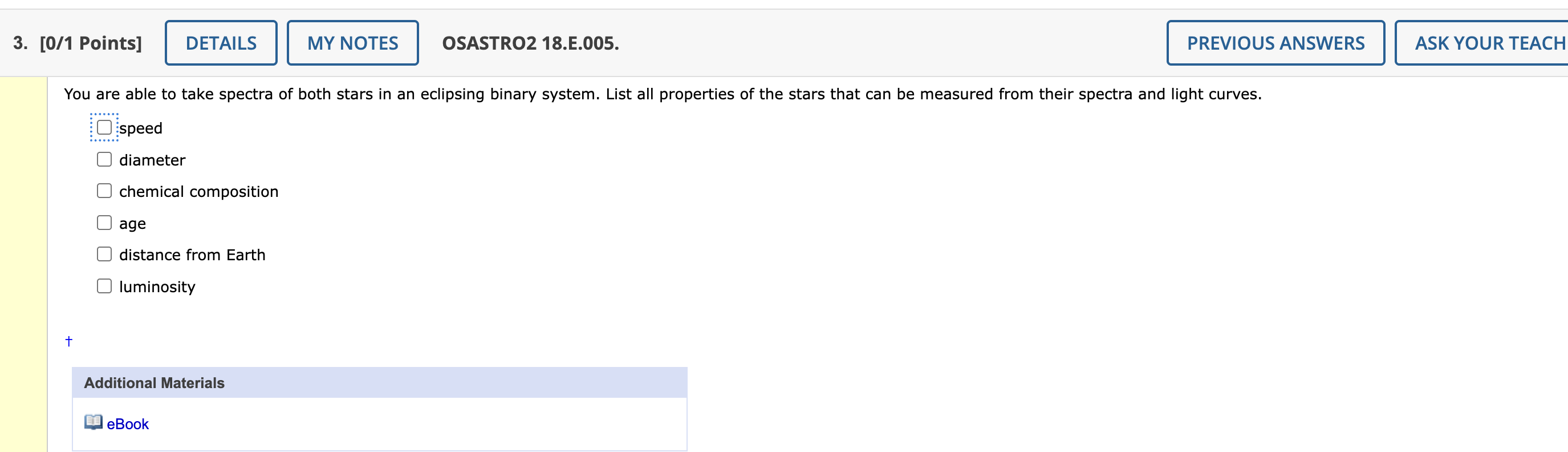 Solved 3. [0/1 ﻿Points]OSASTRO2 18.E.005.You are able to | Chegg.com