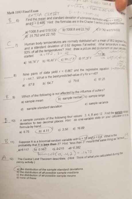 Solved Math 1103 Final Exan Find the mean and standard | Chegg.com