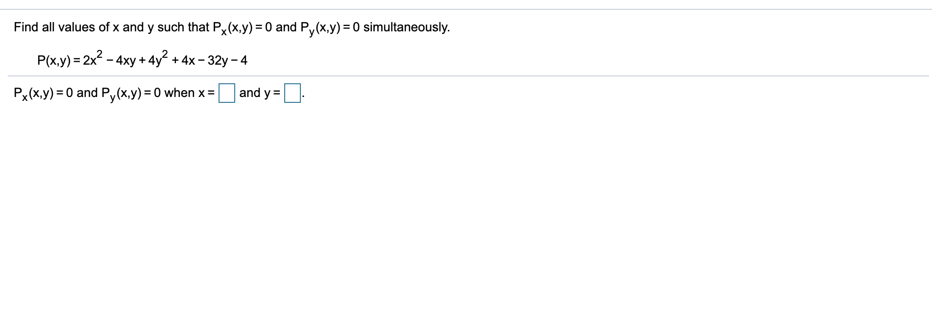 Solved Find all values of x and y such that Px(x,y) = 0 and | Chegg.com
