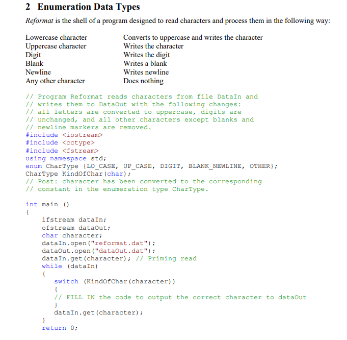 Solved 2 Enumeration Data Types Reformat is the shell of a | Chegg.com