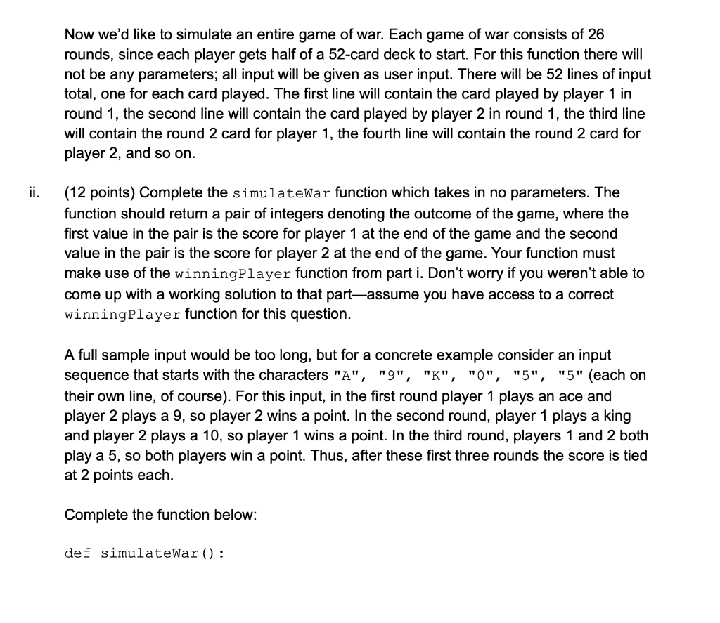 Solved You'd like to write a program to simulate a | Chegg.com