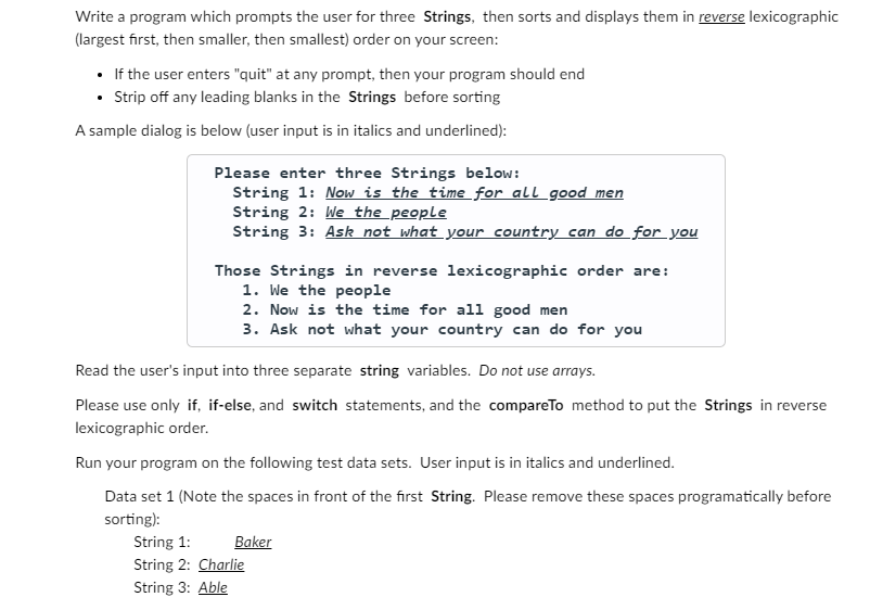 Solved Write a program which prompts the user for three | Chegg.com