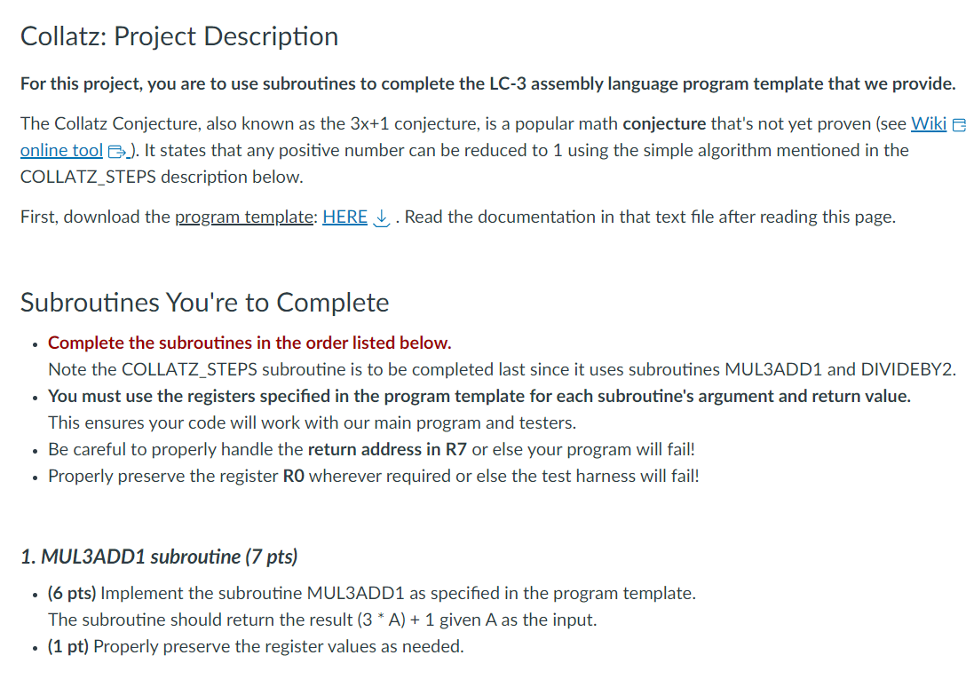 Solved Collatz: Project Description For this project, you | Chegg.com