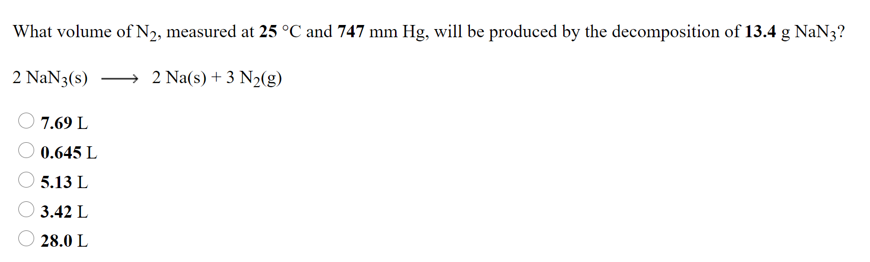 Solved What volume of N2, measured at 25 °C and 747 mm Hg, | Chegg.com