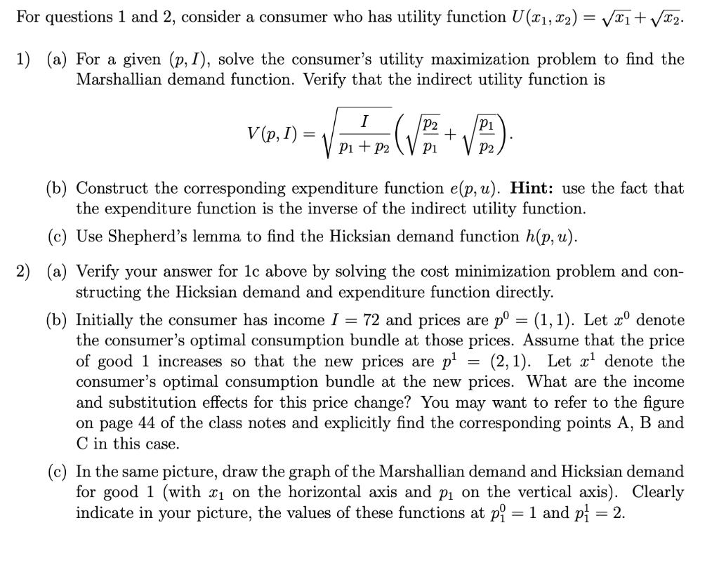 Solved For questions 1 and 2, consider a consumer who has | Chegg.com