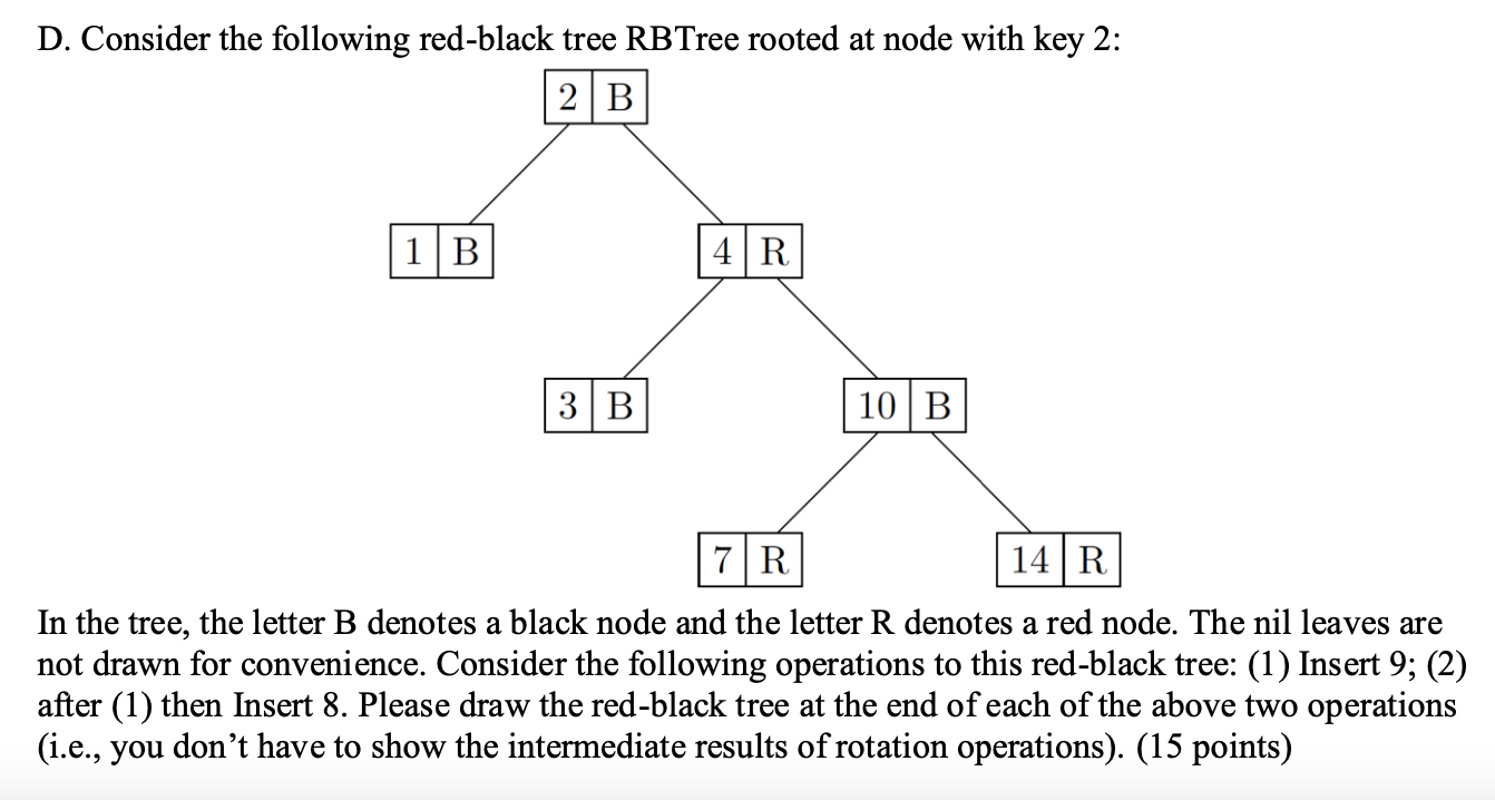 Solved D. Consider the following red-black tree RBTree | Chegg.com
