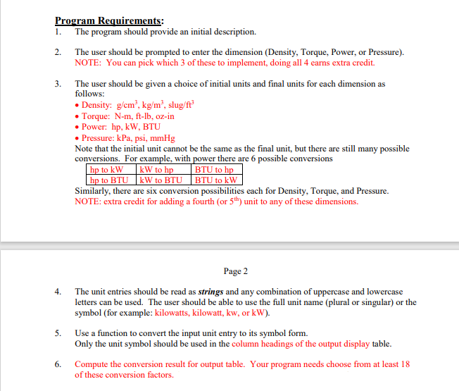 Programming Assignment \#2: Unit Conversion Tables | Chegg.com