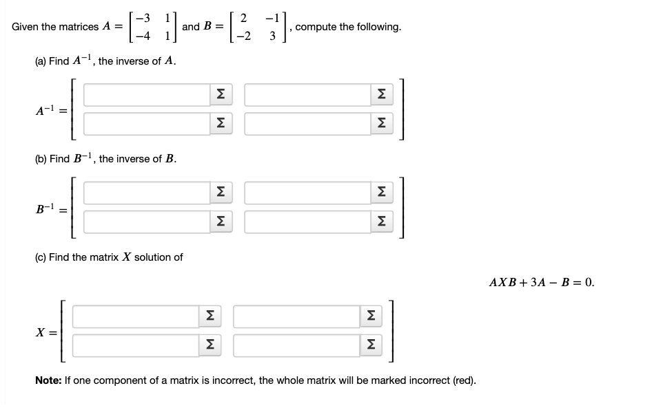 Solved Given the matrices \\( A=\\left[\\begin{array}{ll}-3 | Chegg.com