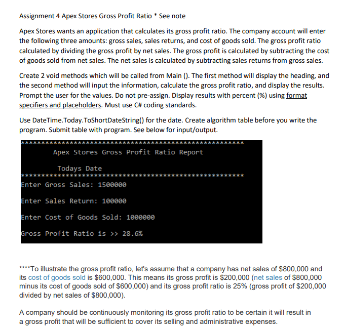 Solved Assignment 4 Apex Stores Gross Profit Ratio * See | Chegg.com