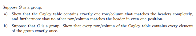 Solved Suppose G is a group. a) Show that the Cayley table | Chegg.com