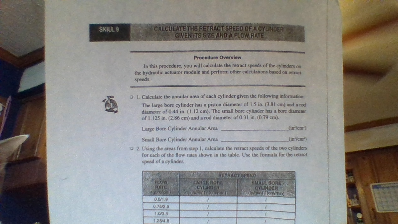 Solved SKILL 9 CALCULATE THE RETRACT SPEED OF A CYUNDER | Chegg.com