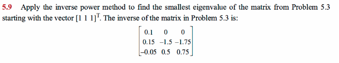 Solved 5.9 Apply the inverse power method to find the | Chegg.com