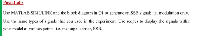 Solved Post-Lab: Use MATLAB SIMULINK and the block diagram | Chegg.com