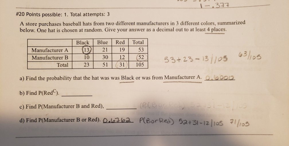 Solved -.377 #20 Points possible: 1. Total attempts: 3 A | Chegg.com