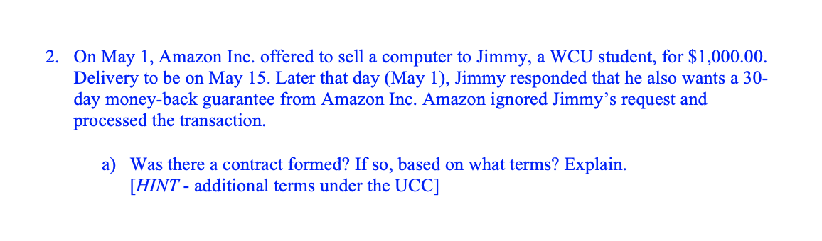 Solved 2. On May 1, Amazon Inc. offered to sell a computer | Chegg.com