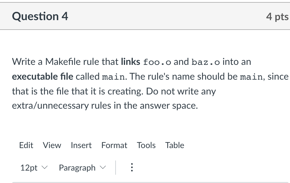 Solved Write a Makefile rule that links foo.o and baz.o into | Chegg.com