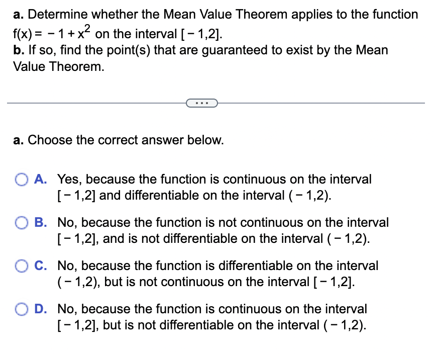 Solved a. Determine whether the Mean Value Theorem applies | Chegg.com
