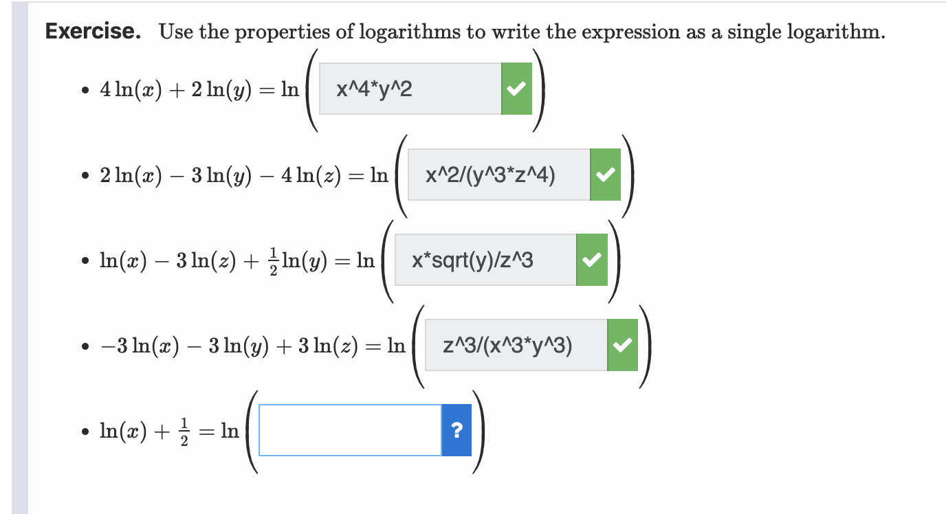 Solved Exercise. Use the properties of logarithms to write | Chegg.com