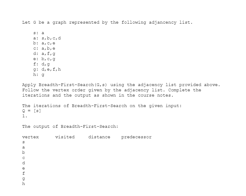 Solved Breadth-first search Input: a graph G, a source | Chegg.com