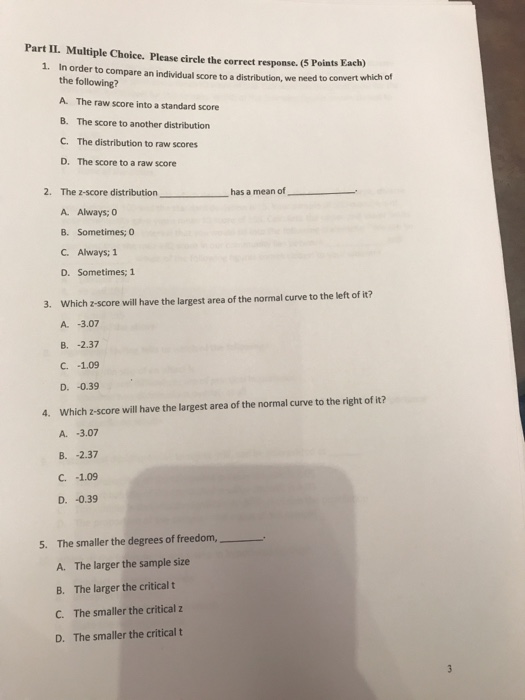 Solved Part II. Multiple Choice. Please circle the correet | Chegg.com