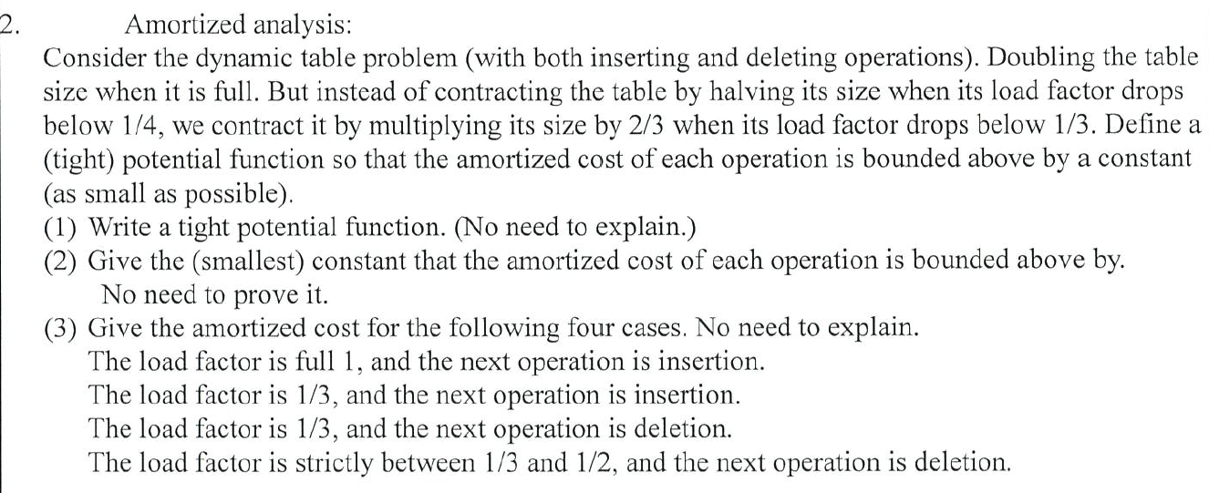 Solved 2. Amortized analysis: Consider the dynamic table | Chegg.com