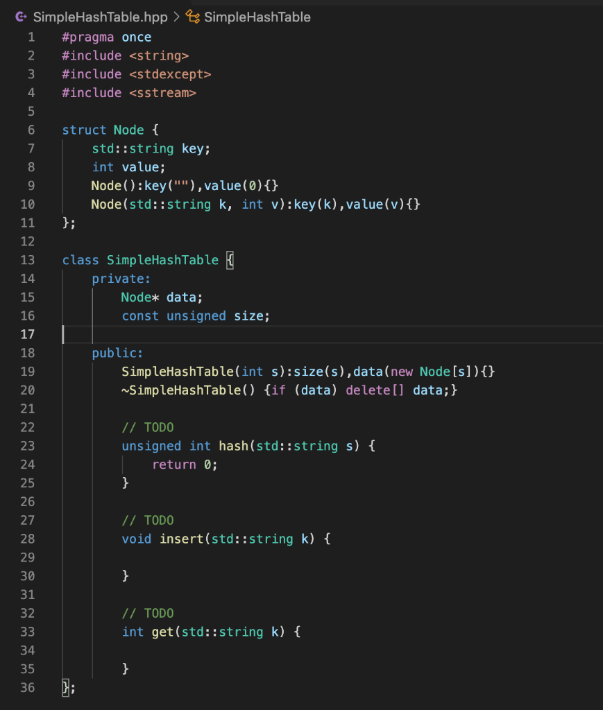 G+ SimpleHashTable.hpp > PG SimpleHashTable 1 #pragma | Chegg.com
