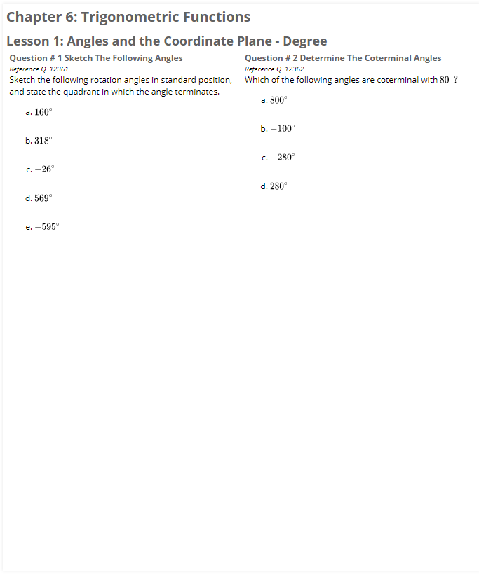 Solved Chapter 6: Trigonometric Functions Lesson 1: Angles | Chegg.com
