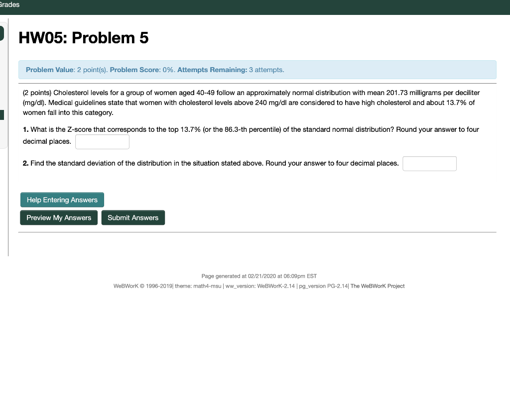 Solved Grades HW05: Problem 5 Problem Value: 2 point(s). | Chegg.com