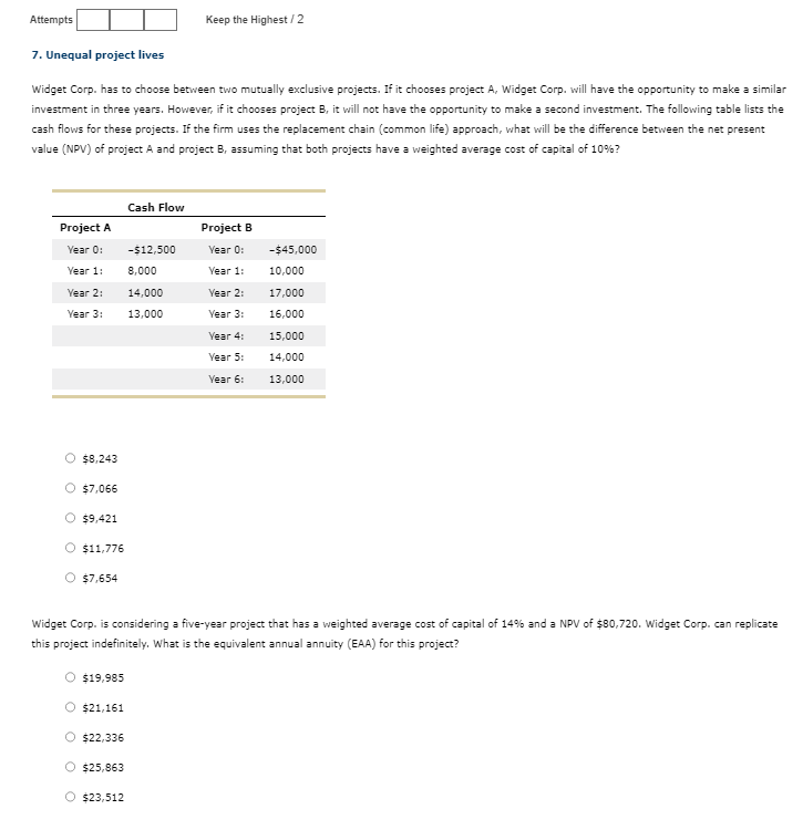 Solved Widget Corp. has to choose between two mutually | Chegg.com