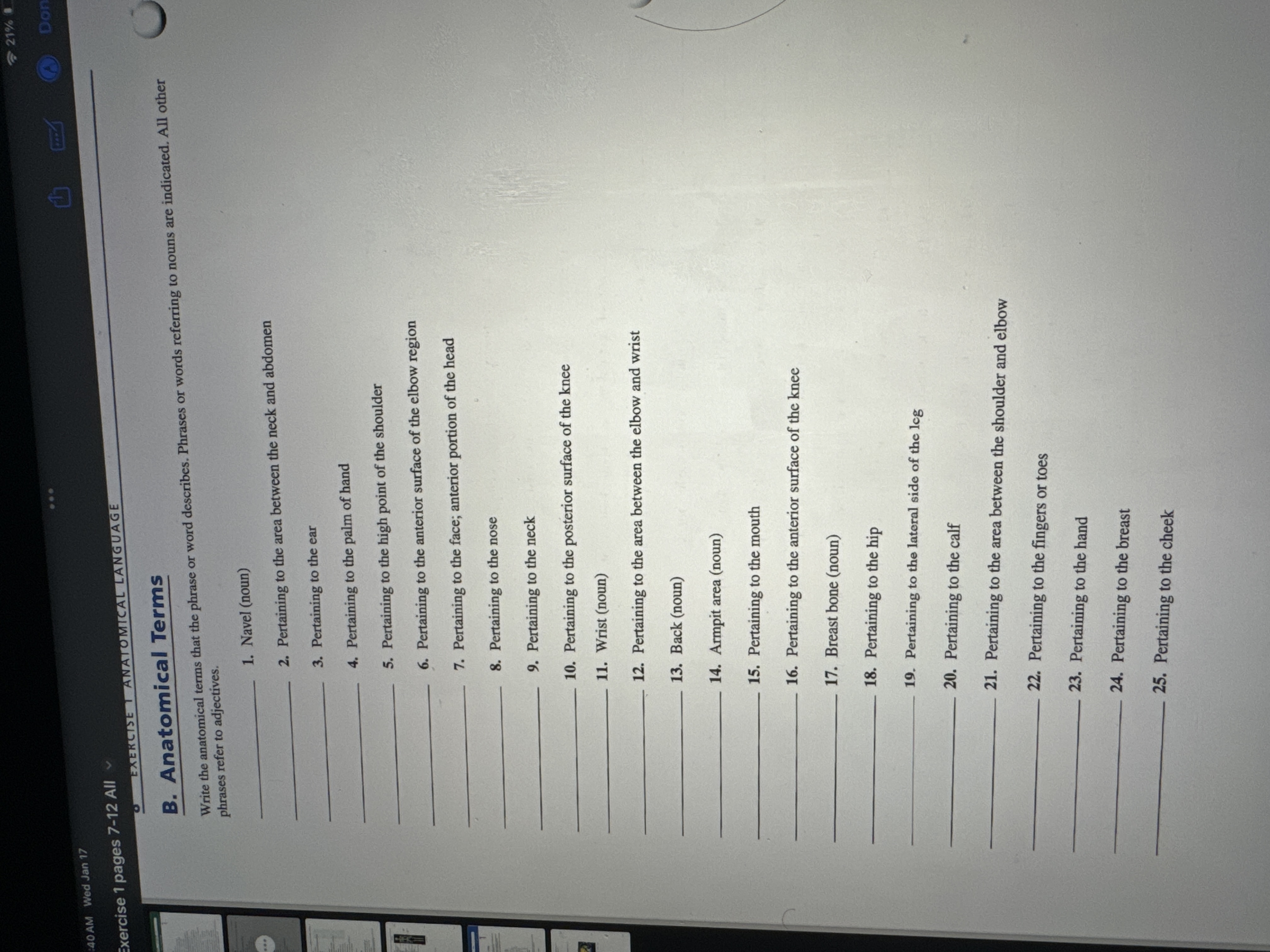 Solved B. ﻿Anatomical TermsWrite the anatomical terms that | Chegg.com