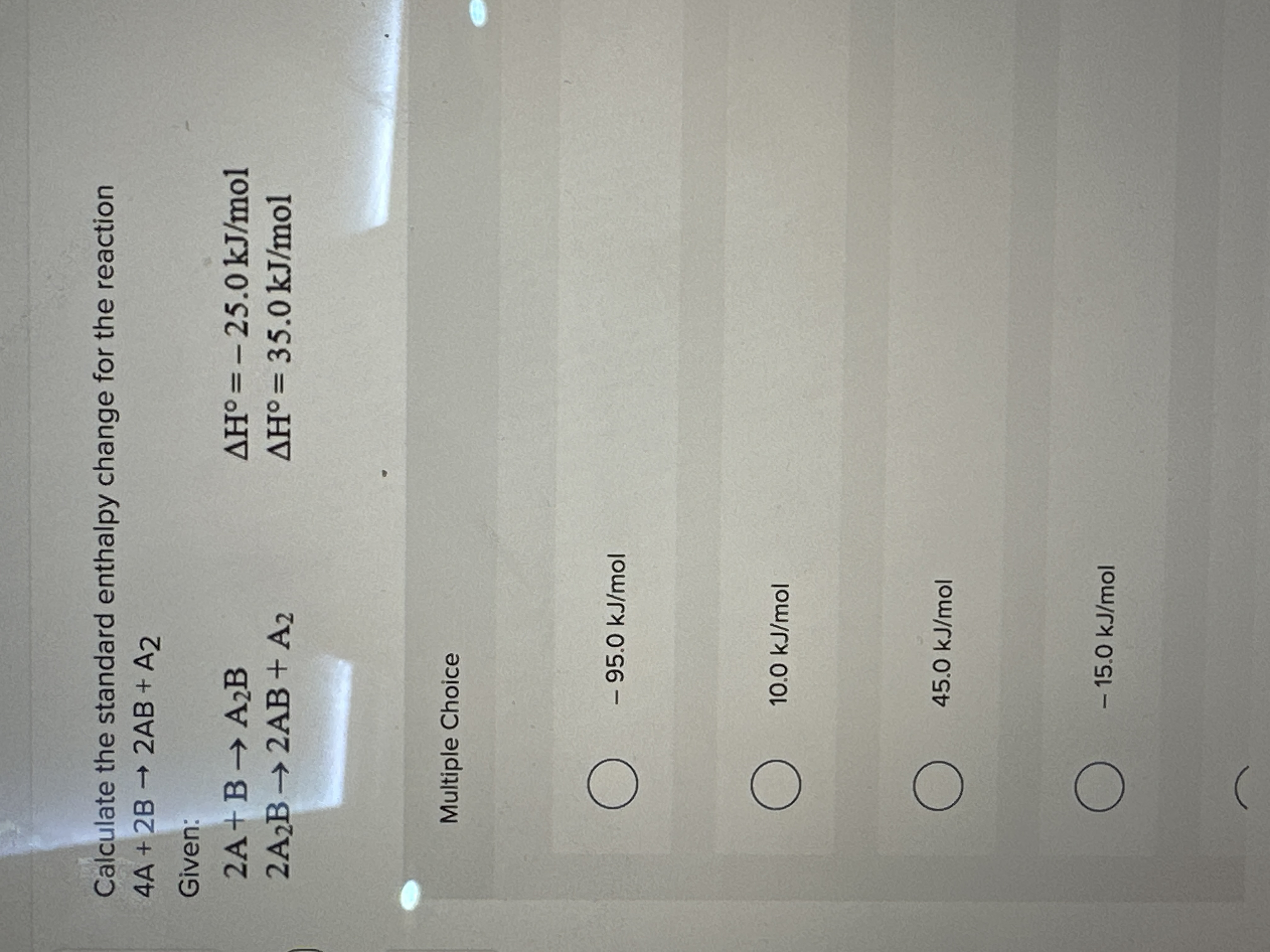 Solved Calculate the standard enthalpy change for the | Chegg.com