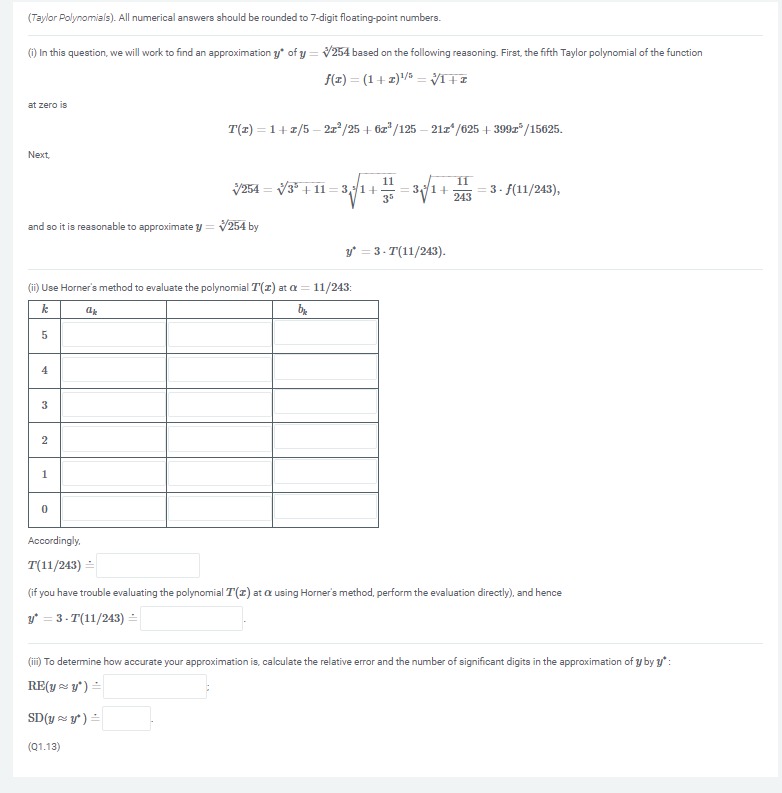 Solved (Taylor Polynomials). All numerical answers should be | Chegg.com