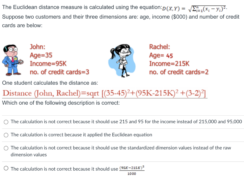 Solved V The Euclidean distance measure is calculated using | Chegg.com