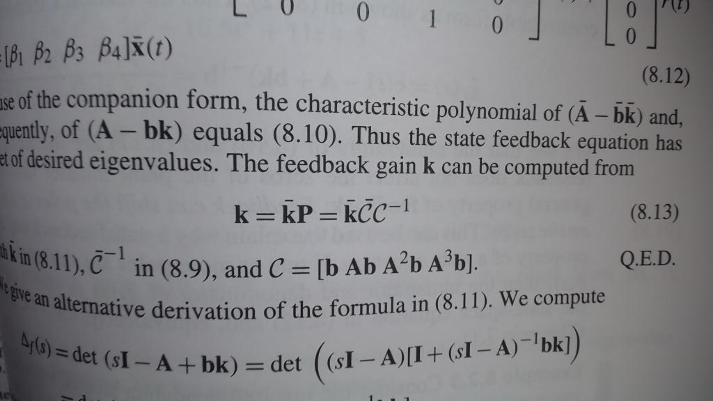 Solved 8.4 Find the state feedback gain for the state | Chegg.com