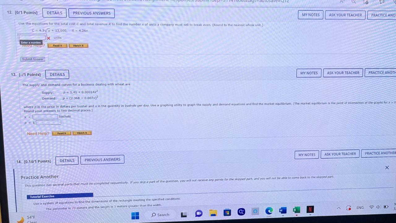 Solved 12. [0/1 Points] PREVIOUS ANSWERS Use the equations | Chegg.com