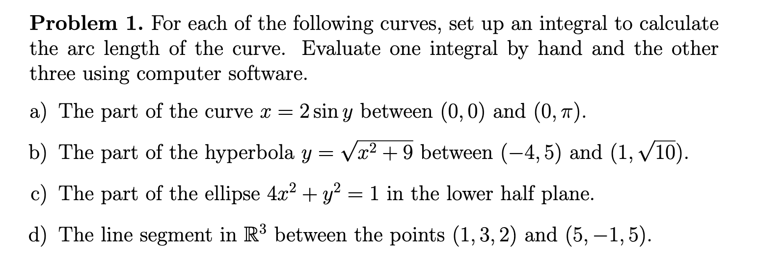 Solved Problem 1. For each of the following curves, set up | Chegg.com