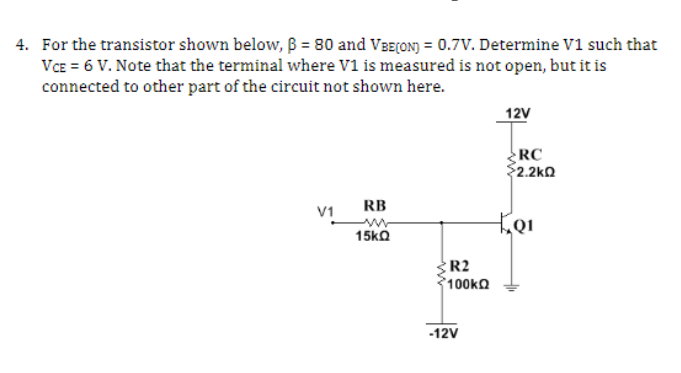 Solved 4. For the transistor shown below, B = 80 and VBE(ON) | Chegg.com
