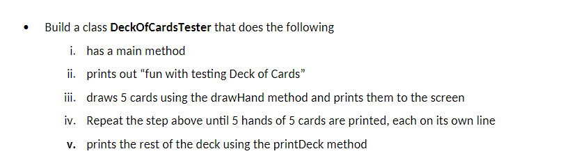 Solved Complete the DeckOfCards class provided. The | Chegg.com
