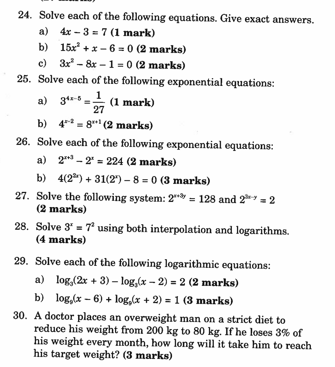 Solved Solve each of ﻿the following equations. Give exact | Chegg.com