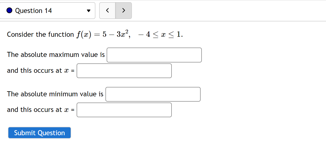 Solved Consider the function f(x)=5−3x2,−4≤x≤1. The absolute | Chegg.com