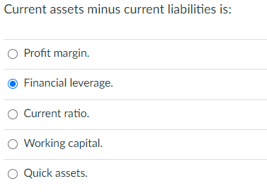 Solved Current assets minus current liabilities is: Profit | Chegg.com