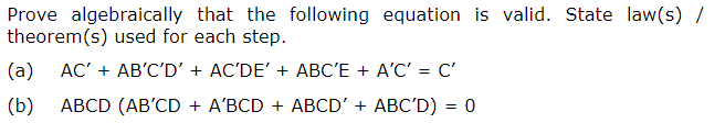 Solved Prove algebraically that the following equation is | Chegg.com