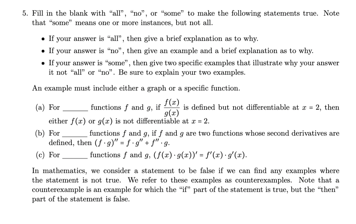 Solved 5. Fill in the blank with "all", "no", or "some" to | Chegg.com