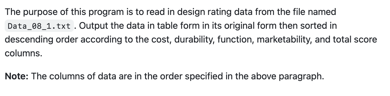 Solved The purpose of this program is to read in design | Chegg.com