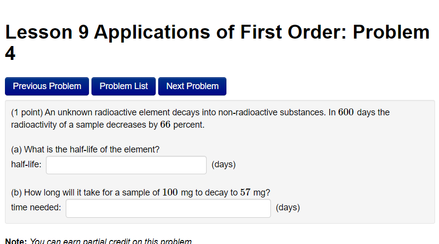 Solved Lesson 9 Applications of First Order: Problem | Chegg.com