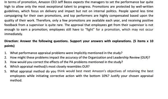 Solved Case Study Amazon.com: Selling Employee Performance | Chegg.com