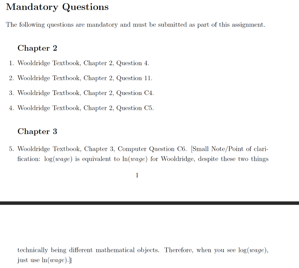 Solved Mandatory Questions The following questions are | Chegg.com