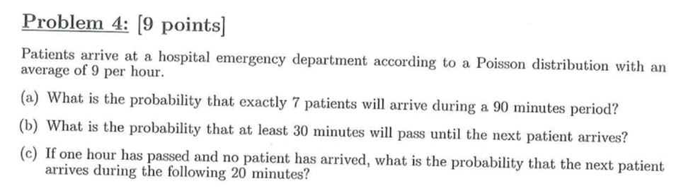 Solved Problem 4: [9 points] Patients arrive at a hospital | Chegg.com