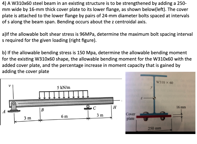 Solved 4) A W310x60 steel beam in an existing structure is | Chegg.com