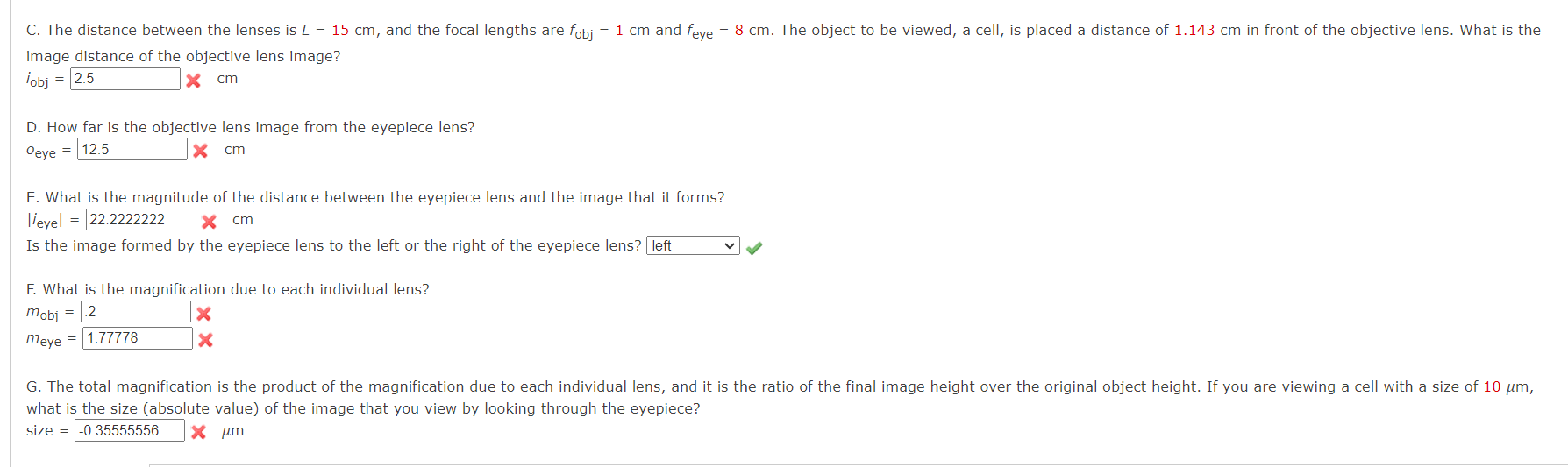 Solved image distance of the objective lens image? iobj = | Chegg.com